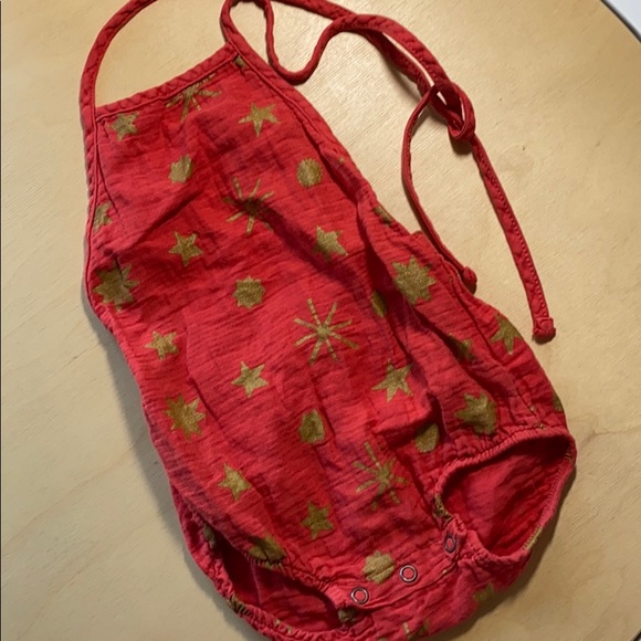 Picnik | One Pieces | Picnik Red And Gold Star Halter Romper | Poshmark
